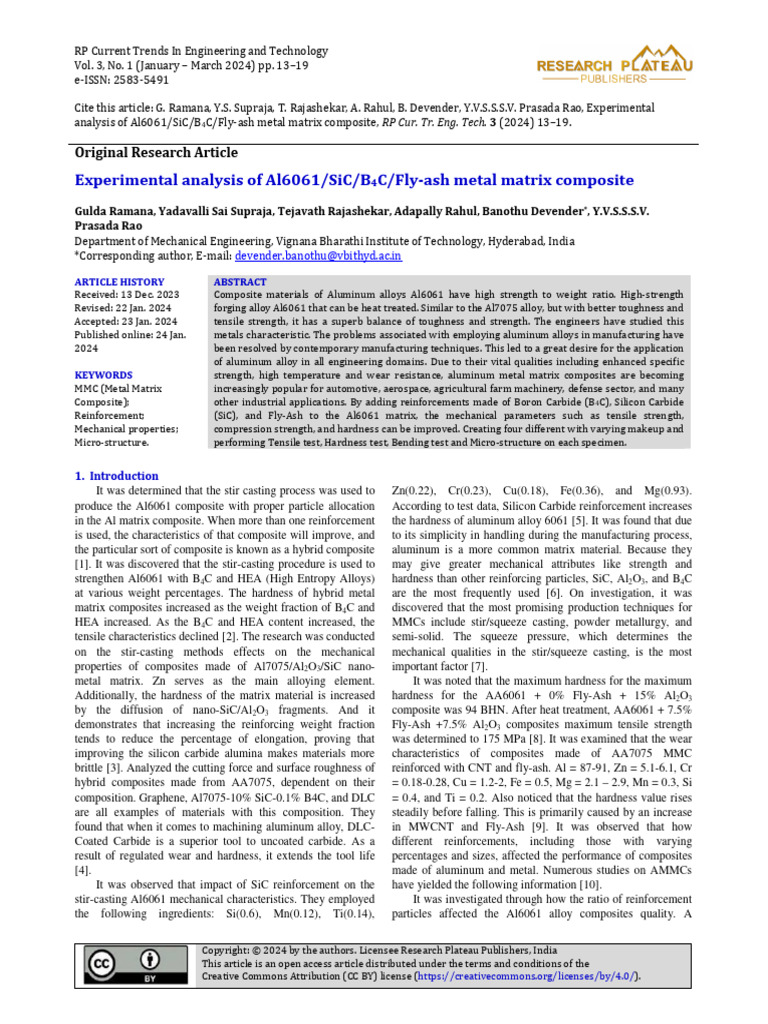 Experimental Analysis of Al6061-SiC-B4C-Fly-ash Metal Matrix Composite | PDF | Composite ...
