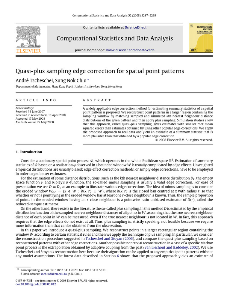 Quasi-Plus Sampling Edge Correction For Spatial Point Patterns | PDF | Estimator | Mean Squared ...