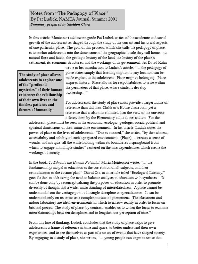 The Pedagogy of Place | PDF | Thought | Adolescence