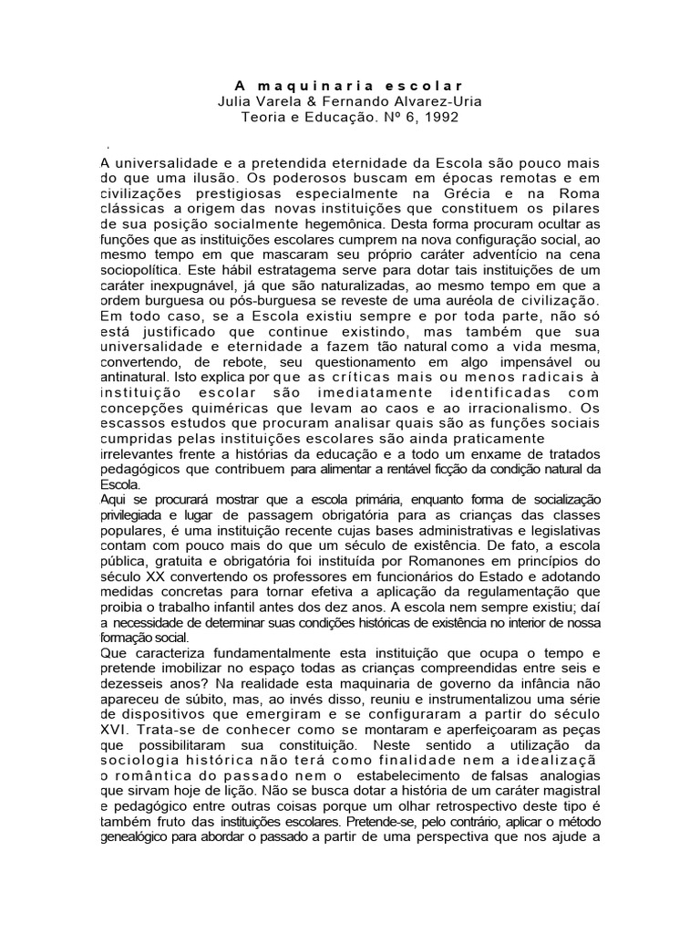 VARELA Julia URIA Fernando A Maquinaria Escolar | PDF | Pedagogia | Família