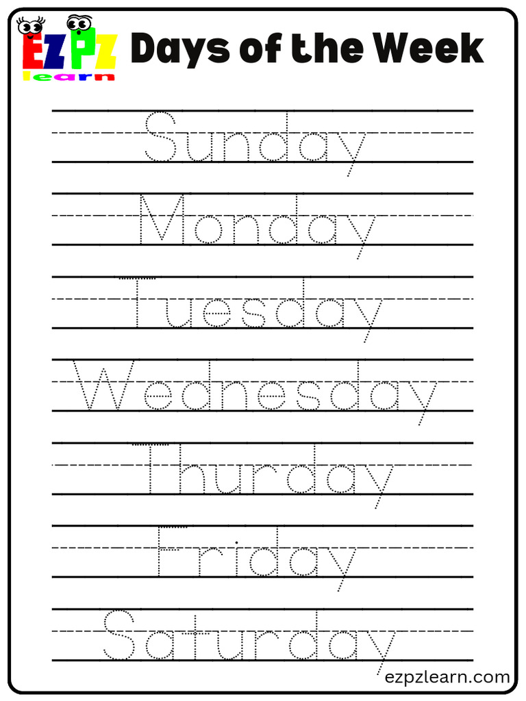 Tracing Page Days of The Week | PDF