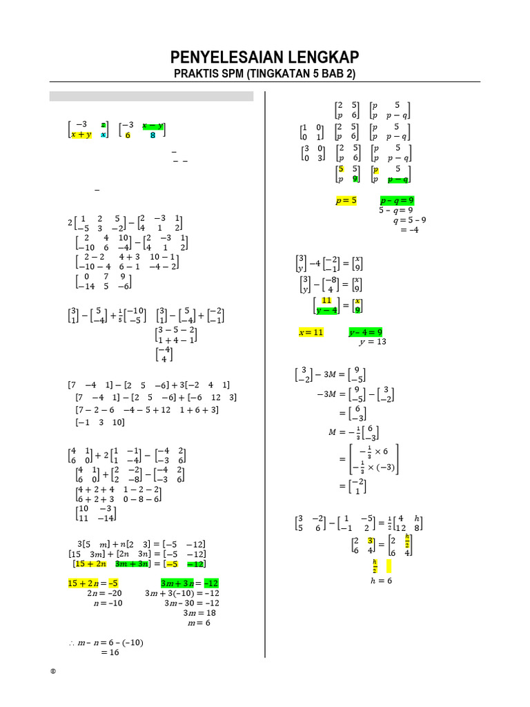 SPM Matematik Ting. 4 & 5 KSSM Solutions | PDF