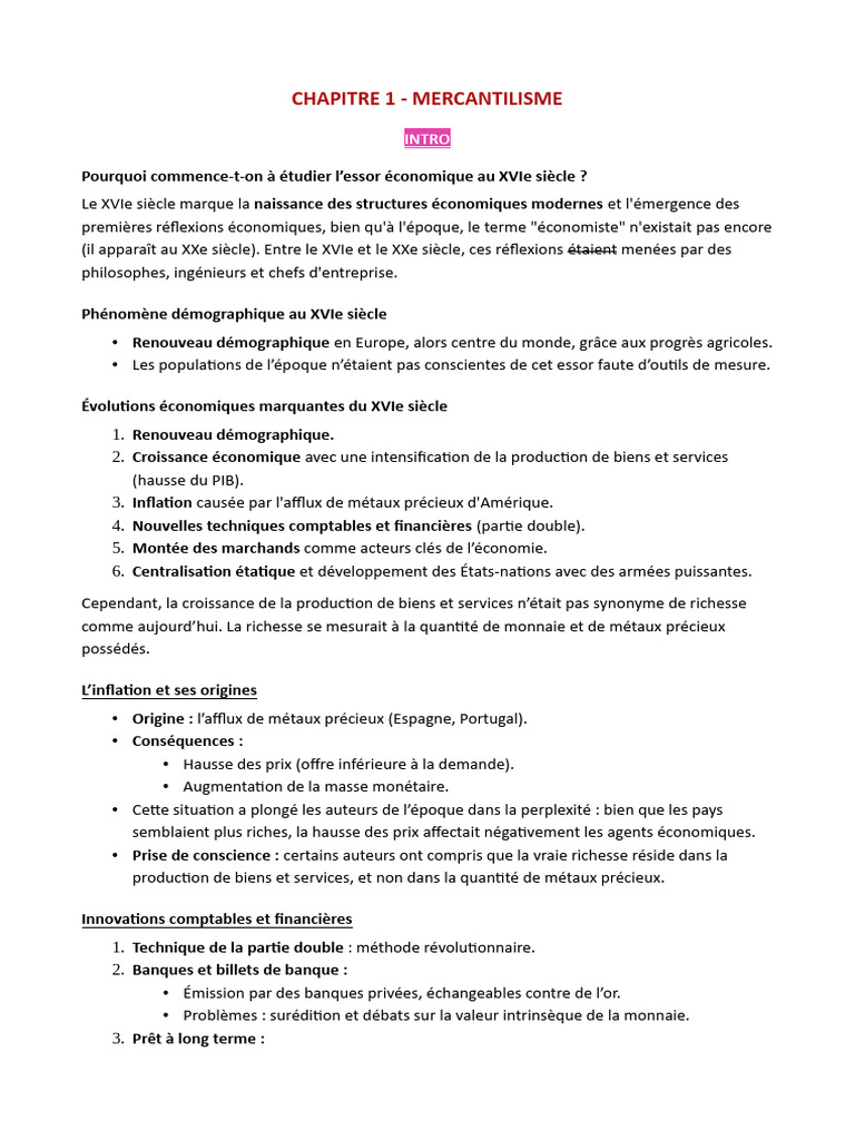Mercantilisme au XVIe siècle : Économie et Innovations | PDF ...