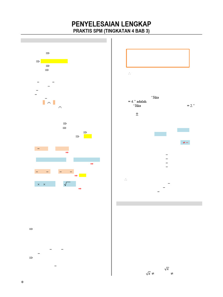 Penyelesaian Lengkap Praktis SPM Mat TG 4 BAB 3 | PDF