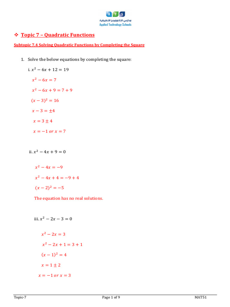 MAT51 Topic 7 Quadratic Functions A.K | PDF | Quadratic Equation ...