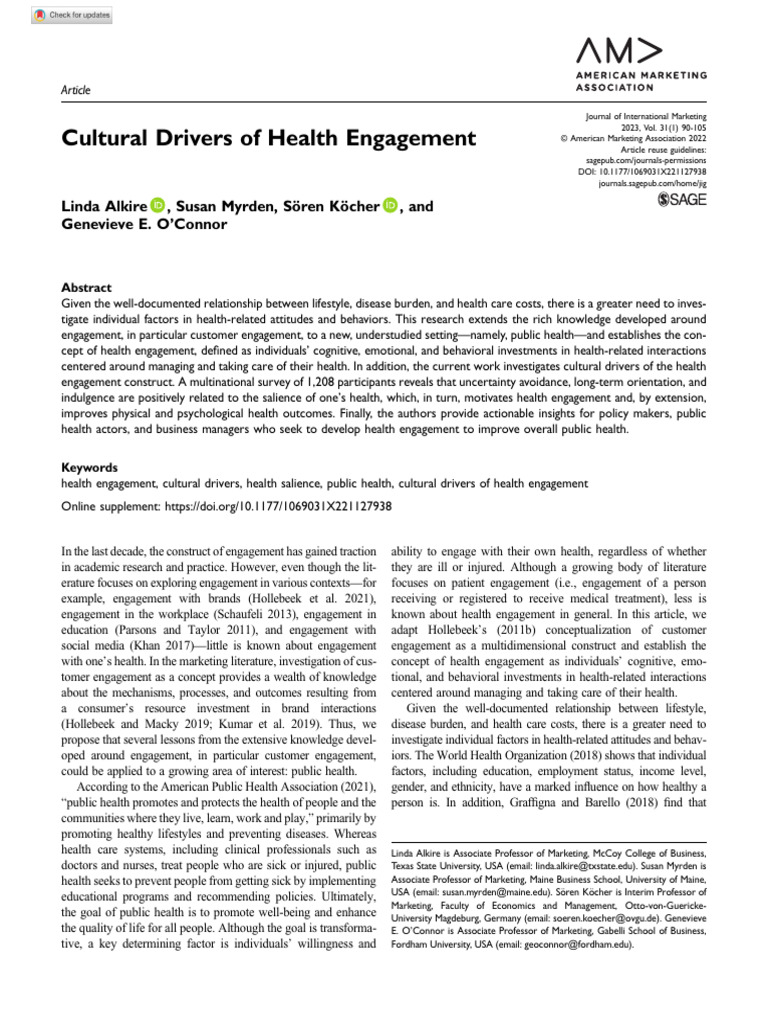 Cultural Drivers of Health Engagement | PDF | Variance | Statistics