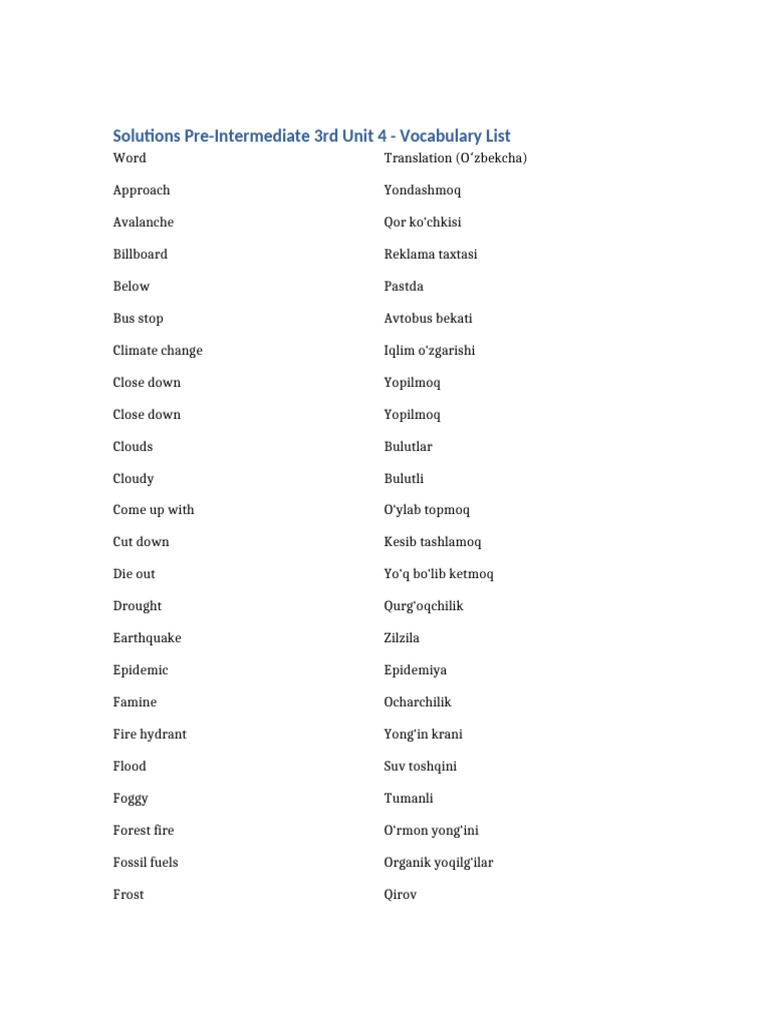 Solutions Unit4 Vocab | PDF