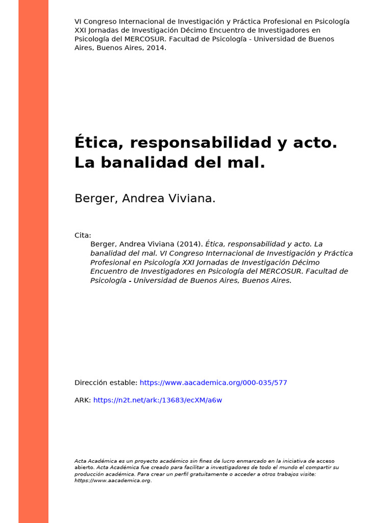 Ética y Banalidad del Mal en Psicología | PDF | Mal | Hannah Arendt