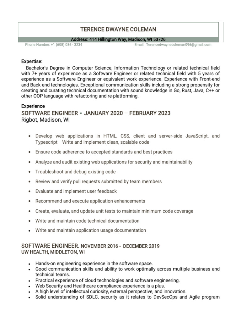 Terence Dwayne Coleman 3 | PDF | Software Development | Computer ...