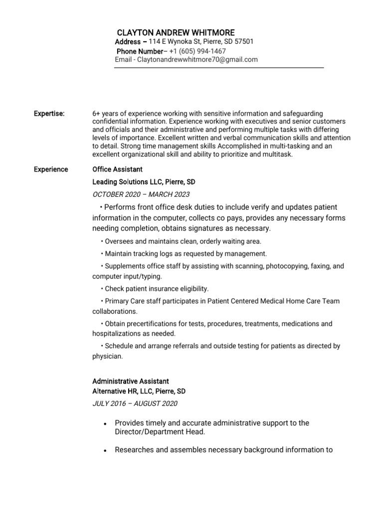 Clayton Whitmore: Administrative Expertise | PDF | System On A Chip ...