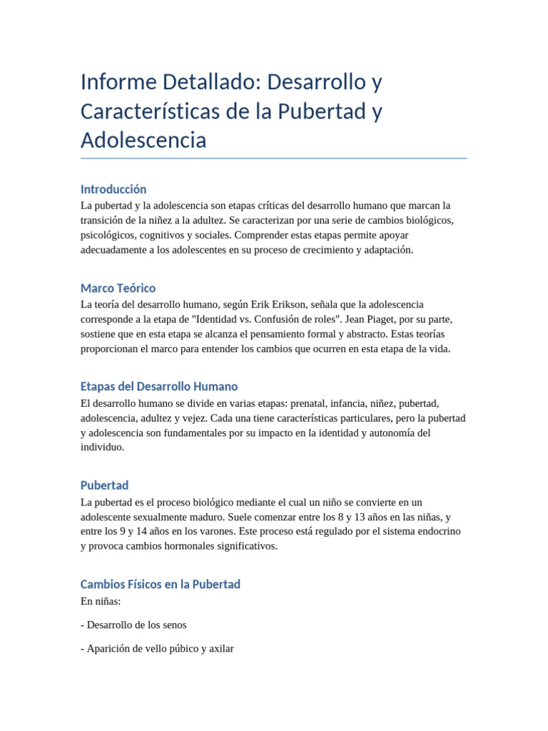 Informe Pubertad Adolescencia | PDF | Adolescencia | Pubertad