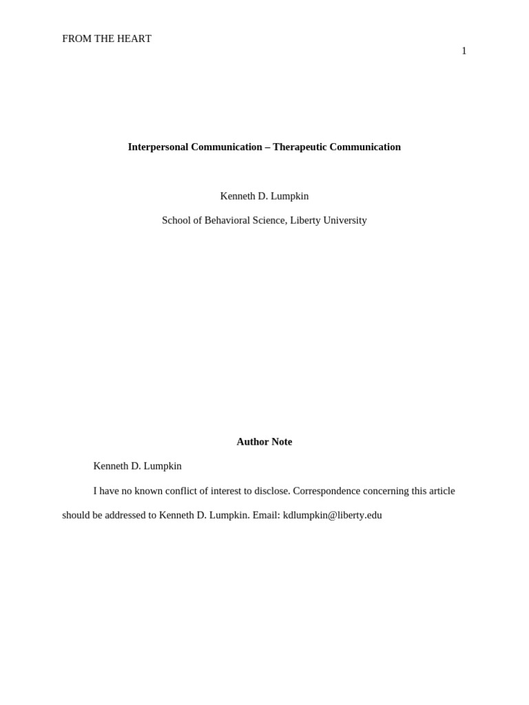 Week 6 Reflection Paper - Therapeutic Communication - From The Heart ...