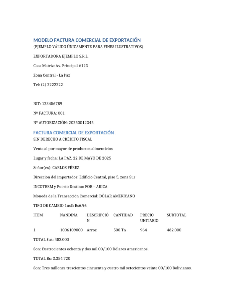 Modelo CIF Factura Bolivia | PDF