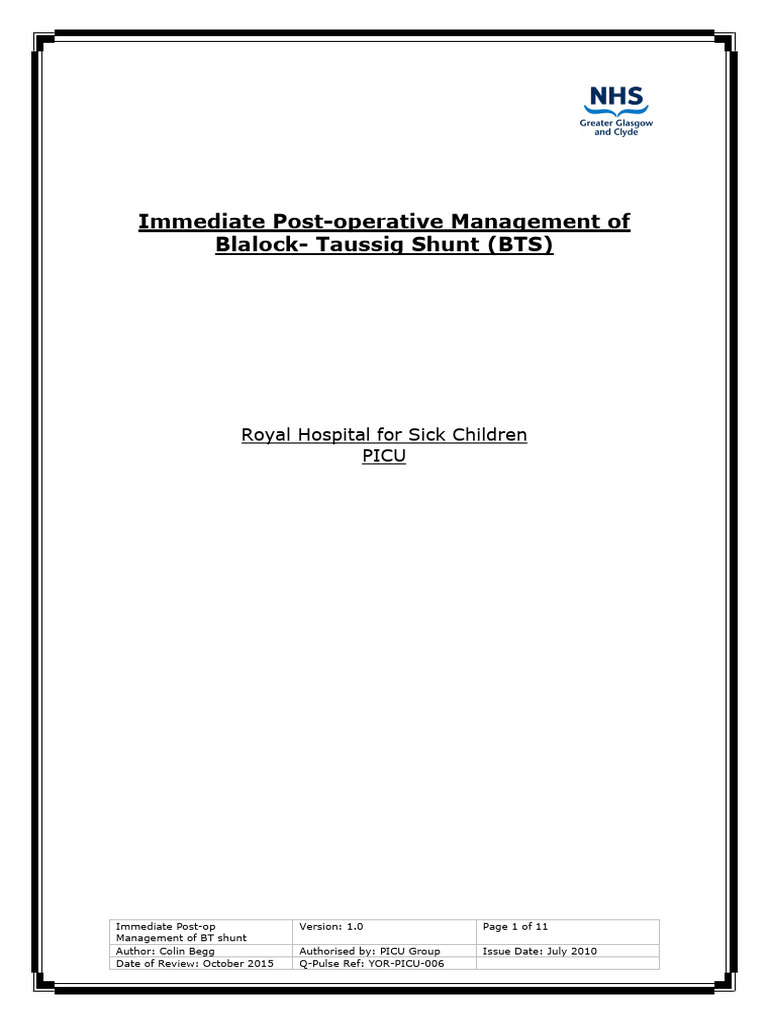 Immediate Pop Management of BT Shunt 1 | PDF | Clinical Medicine ...