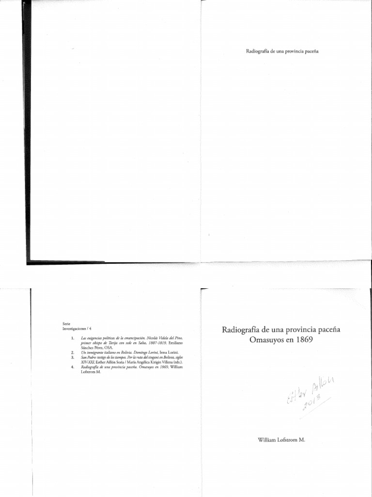 Lofstrom, W. - Radiografía de Una Provincia Paceña. Omasuyos en 1869 | PDF