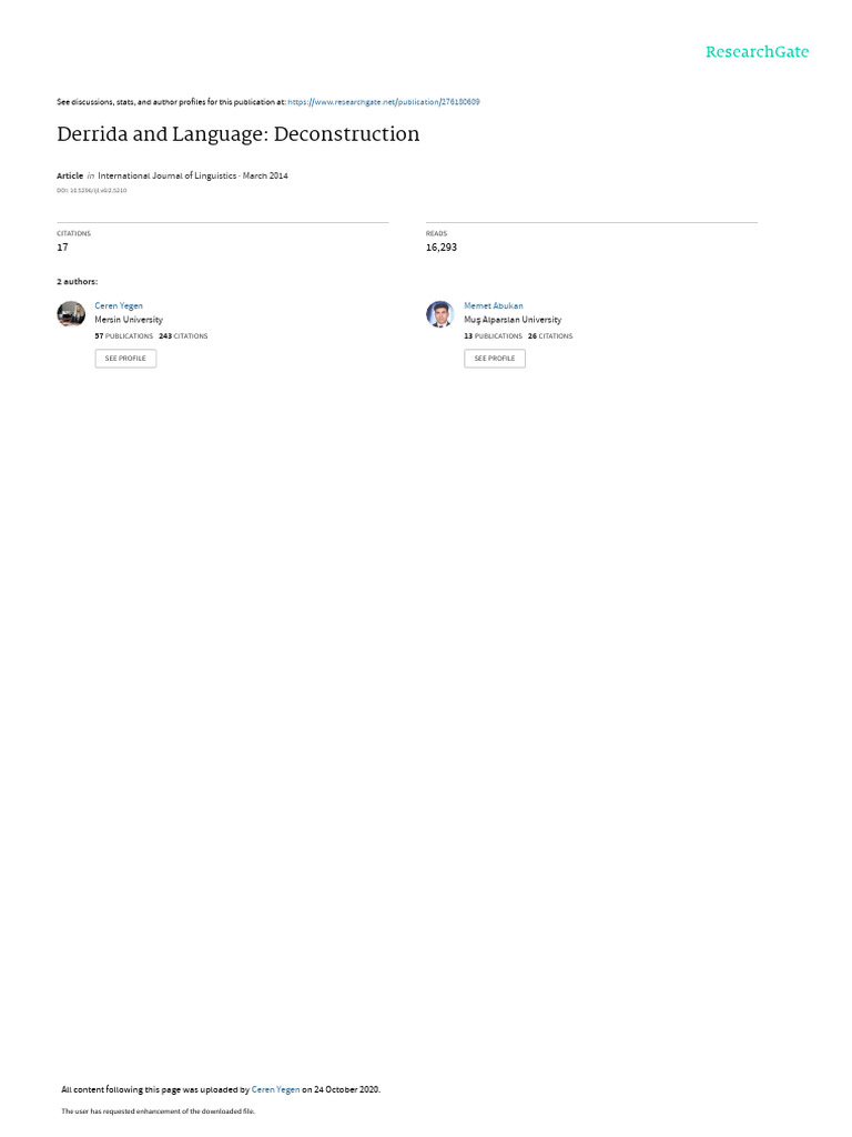 Derrida and Language Deconstruction | PDF | Deconstruction | Postmodernism