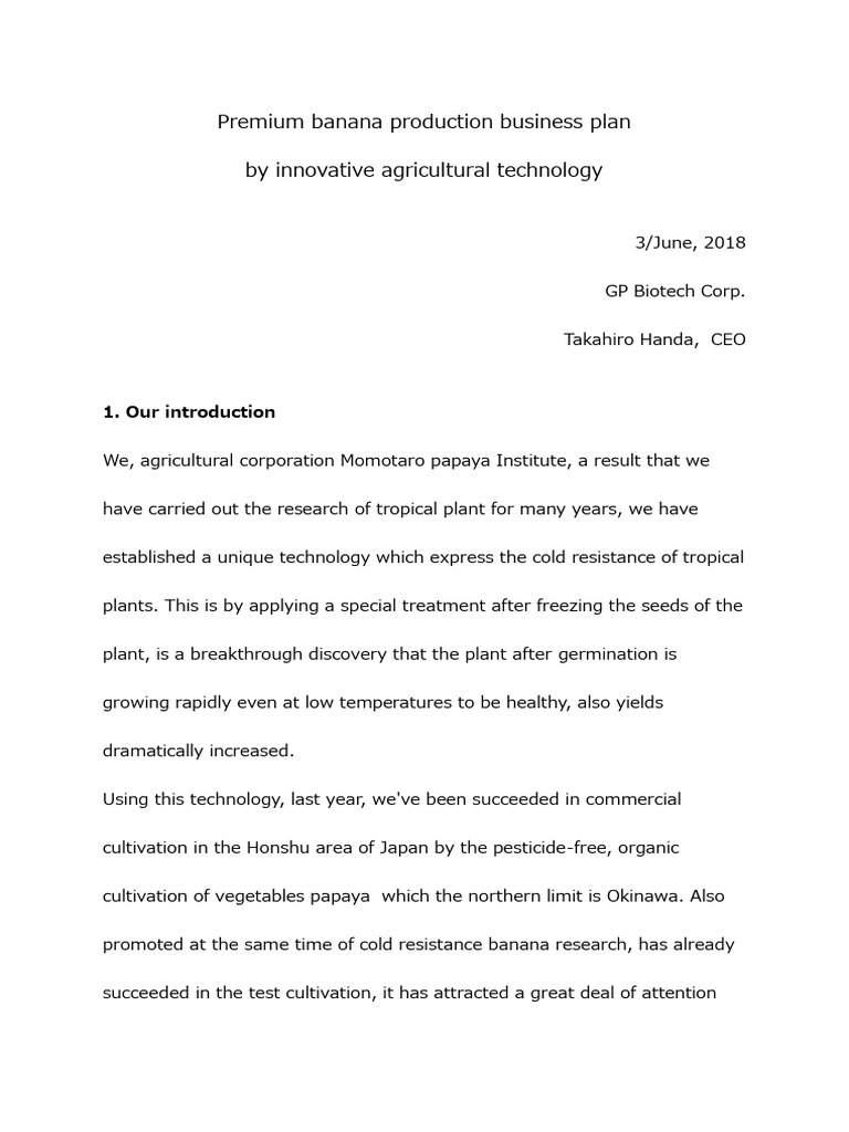 Premium Banana Production Business Plan | PDF | Banana | Agriculture