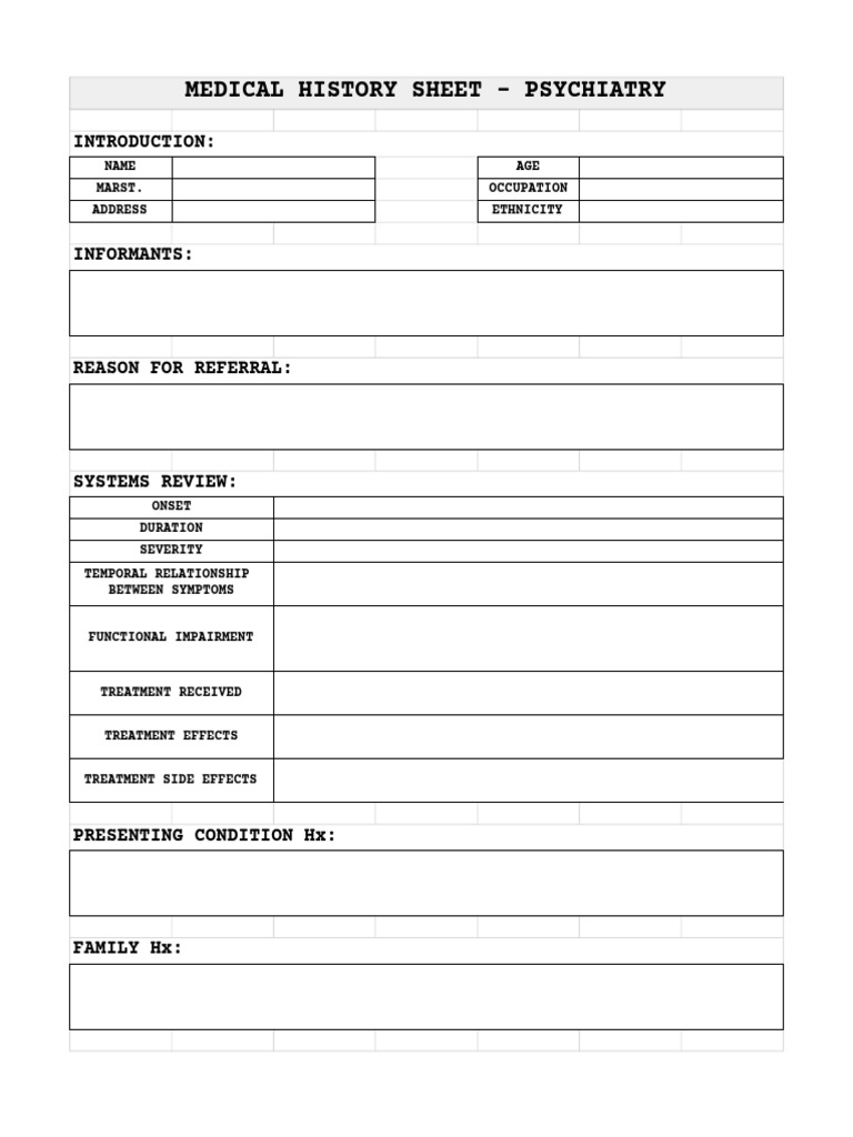 History Taking Sheet (PSY) | PDF