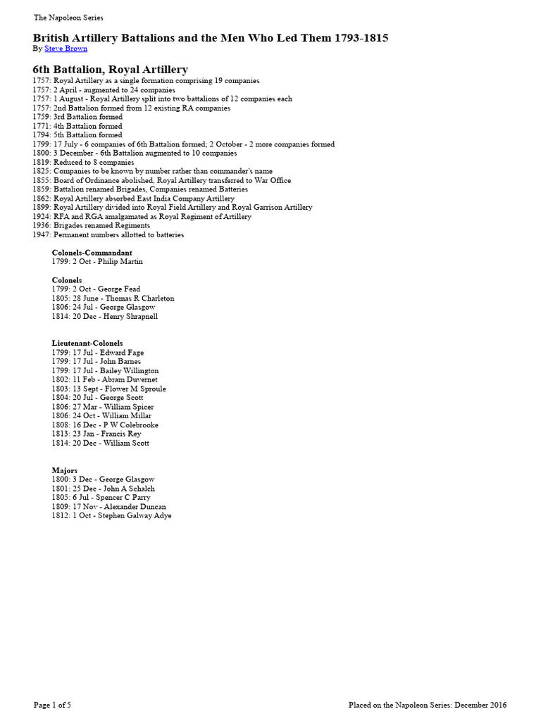 British Artillery Battalions 1793-1815 | PDF | Battalion | Company ...