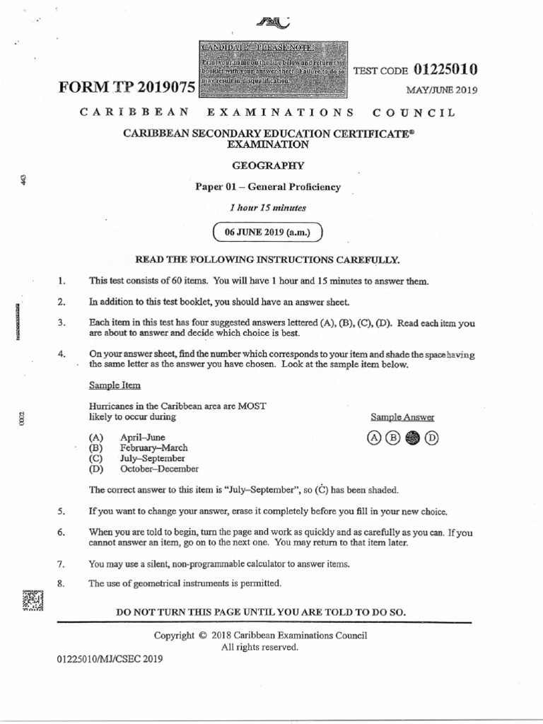 CSEC Geography Paper 1 2019 Insights | PDF | Caribbean | Earth Sciences