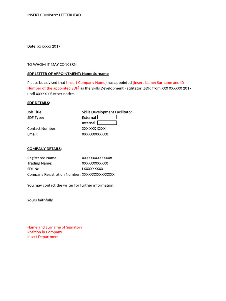 Sample SDF Appointment Letter | PDF