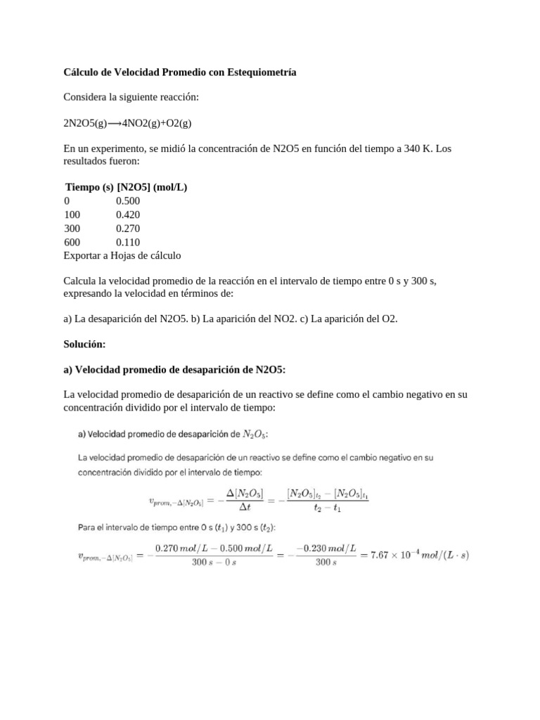 Cálculo de Velocidad Promedio Con Estequiometría | PDF