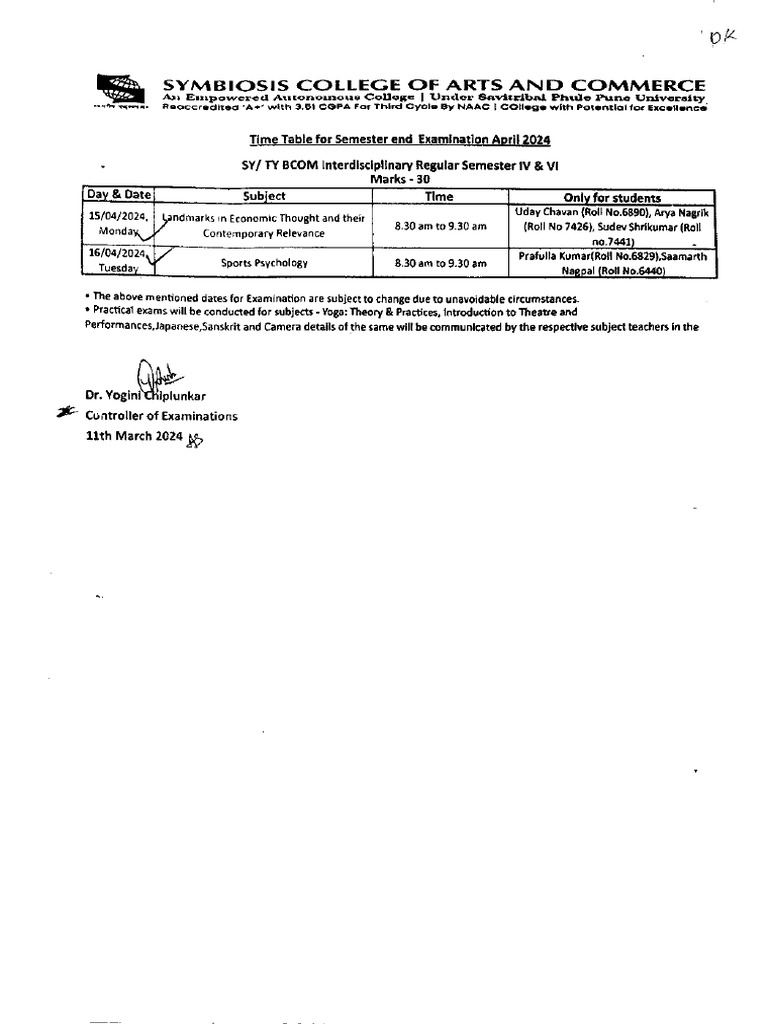SY & T.Y.B.Com (Interd Regular) Sem-IV & VI Exam, Apr-2024 | PDF