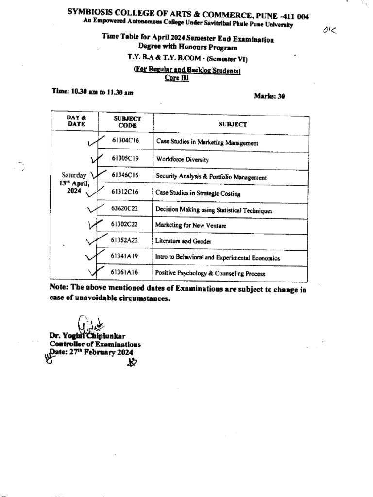 TYBA & TYBCom (Honours) Sem-VI Exam-2024 | PDF