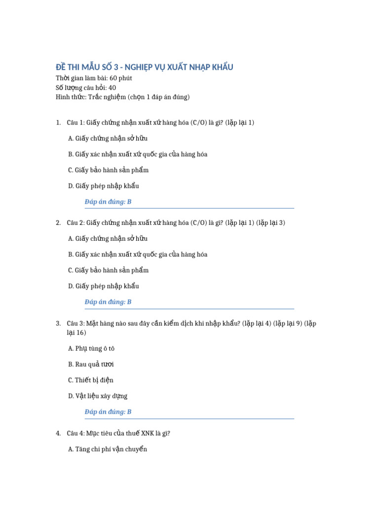 De Thi Mau XNK So 3 | PDF