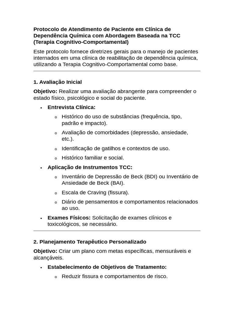 Protocolo de Atendimento de Paciente Dependente Químico Com Abordagem Baseada Na TCC | PDF ...
