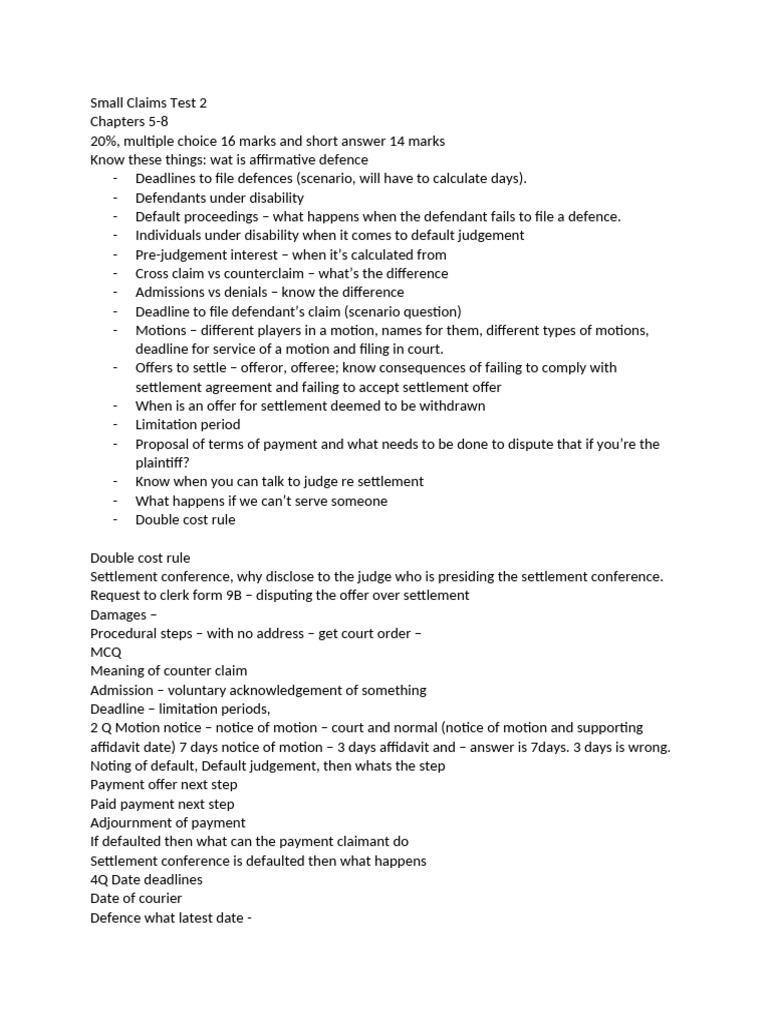 Small Claims Test 2 | PDF