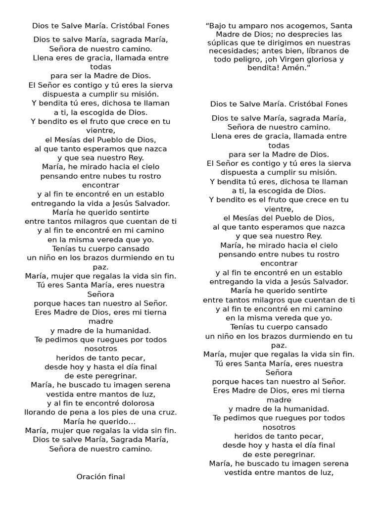Oración Completa: Dios te Salve María | PDF | María, madre de Jesús ...