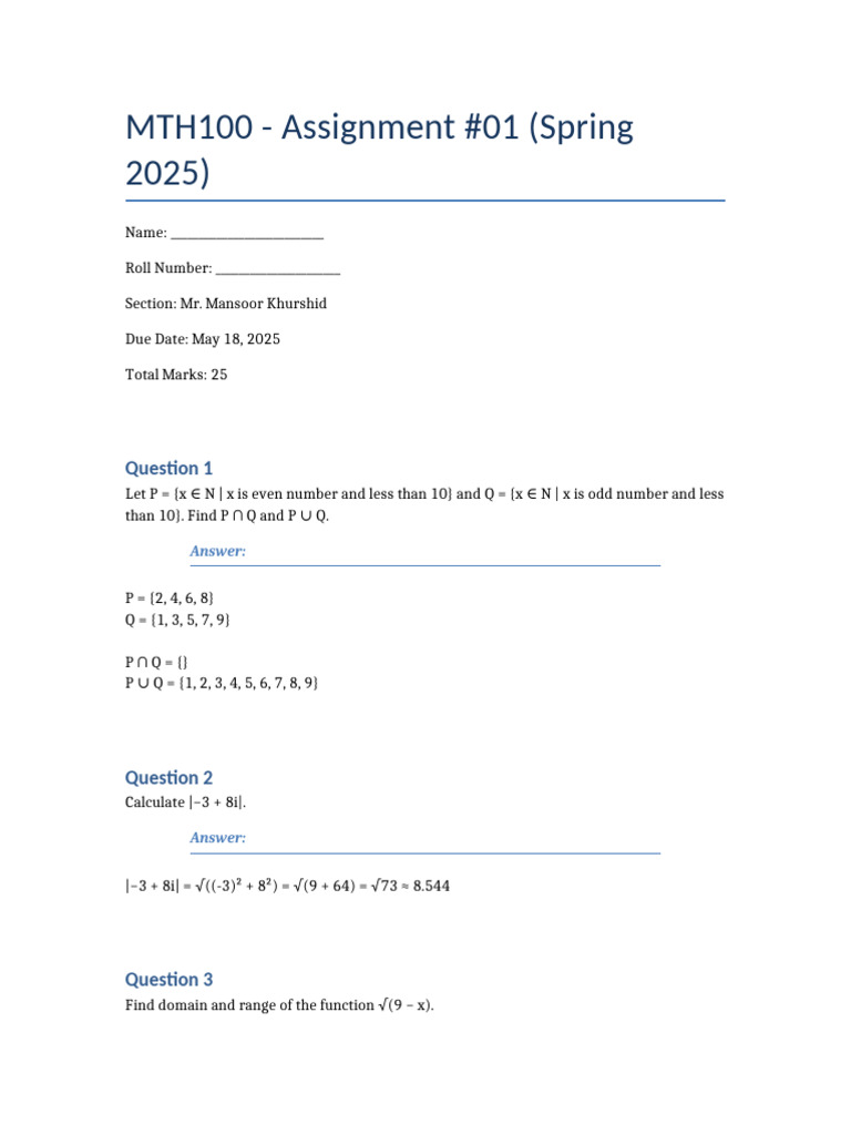 MTH100_Assignment_01_Final_Solution | PDF
