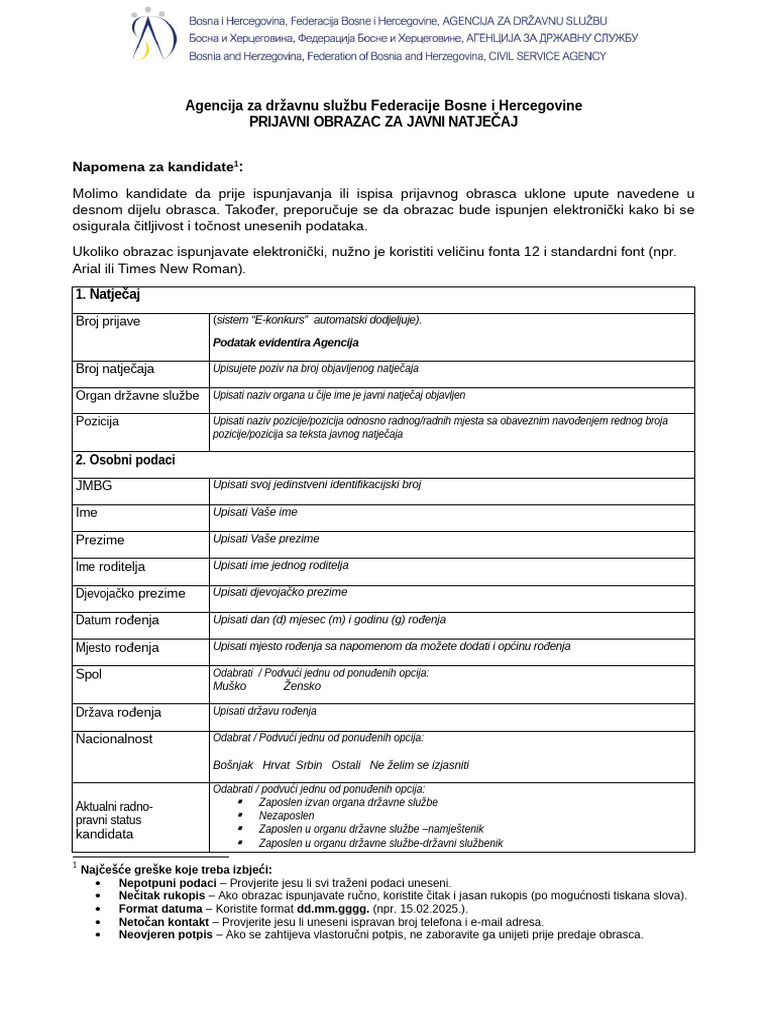 HR - Prijavni Obrazac | PDF