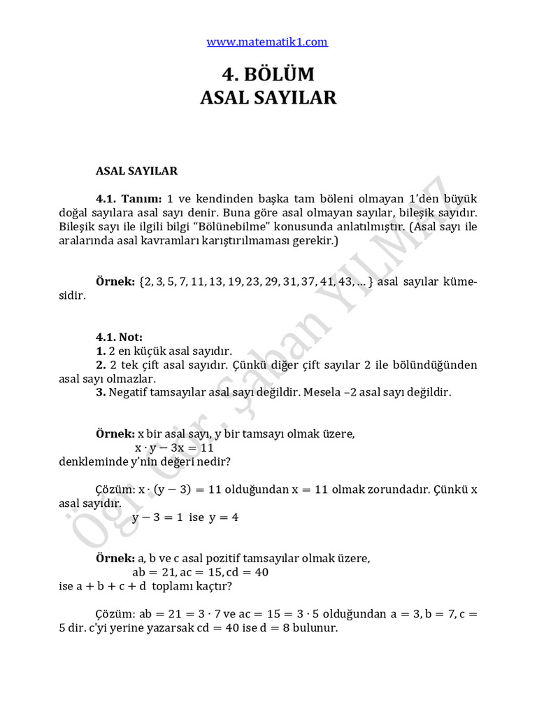 Bölüm Asal Sayilar | PDF