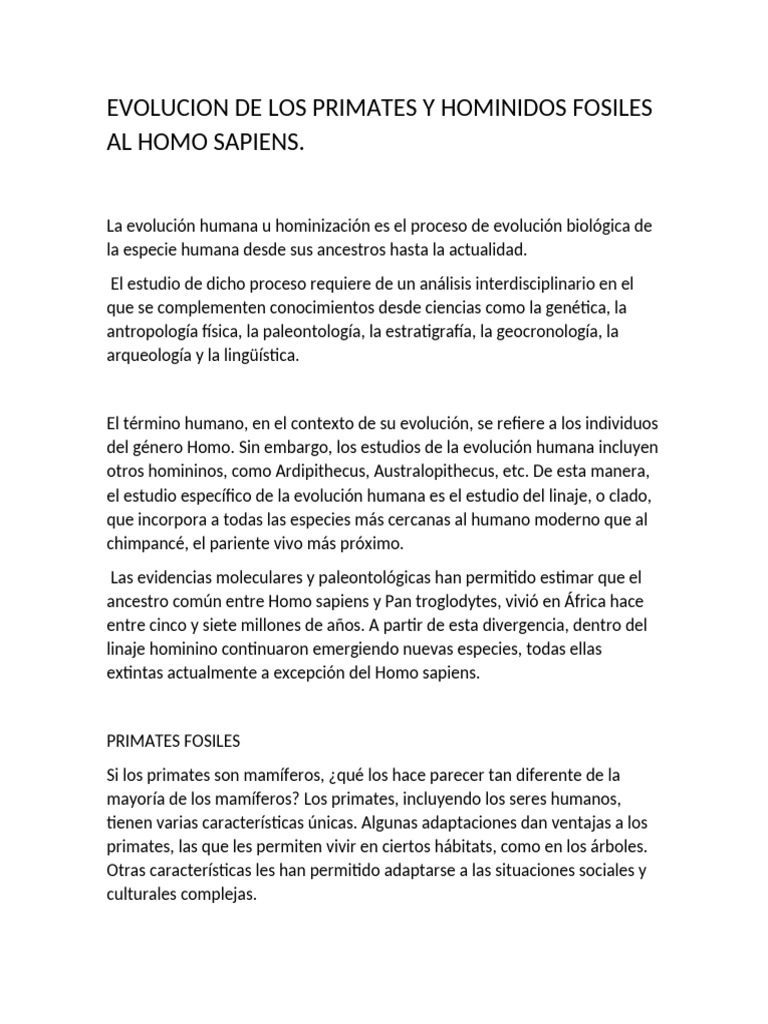 Evolución de Hominidos Fosiles | PDF | Homo | Evolución humana