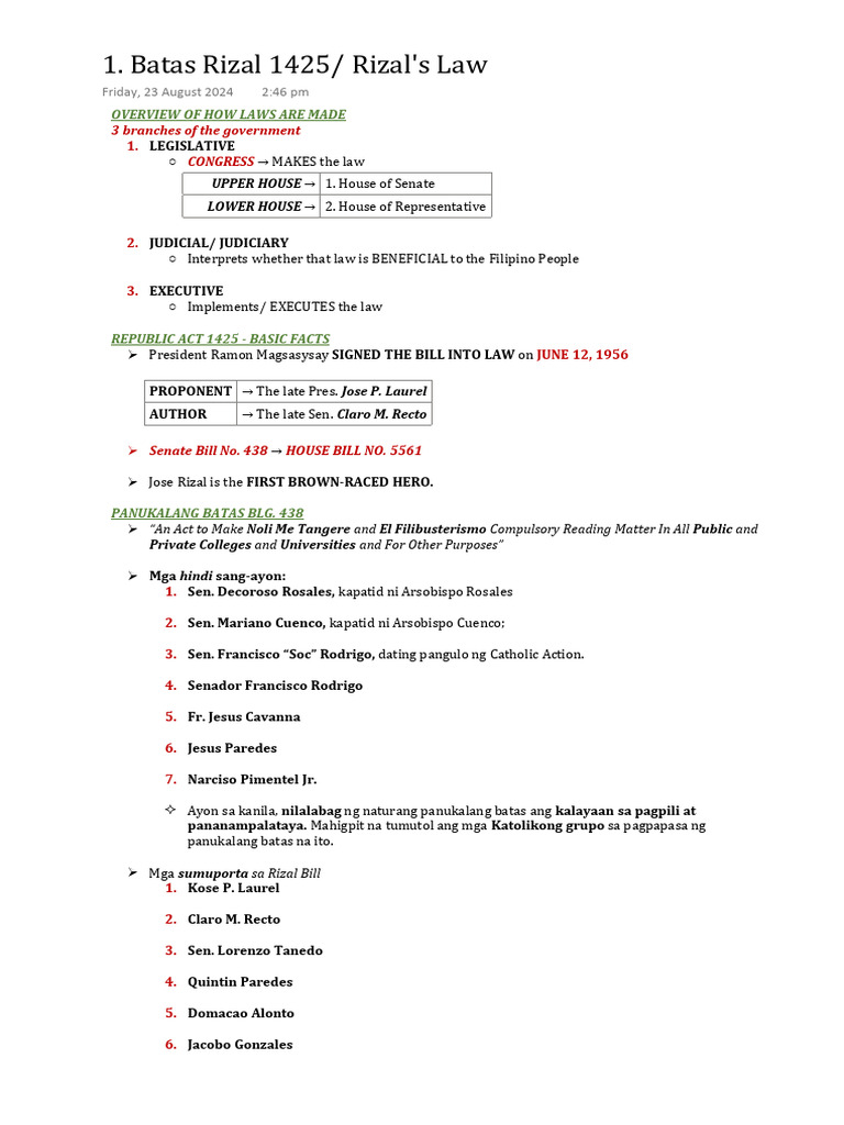 1. Batas Rizal 1425 | PDF