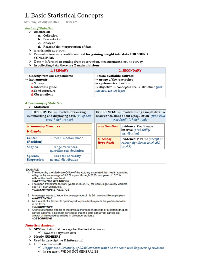 Basic Statistical Concepts | PDF | Statistics | Sampling (Statistics)
