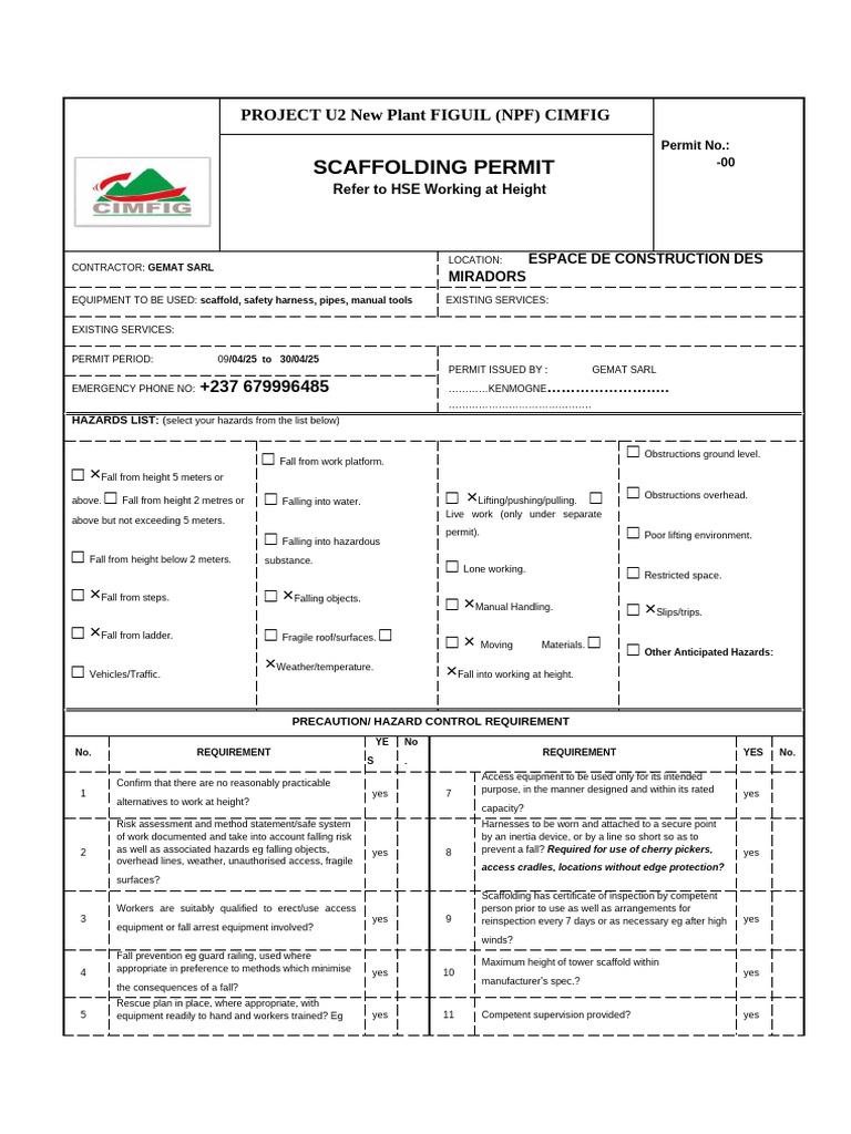 12 Scaffolding Erection Permit Garage | PDF | Scaffolding ...