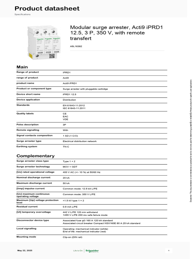 Schneider Electric - Acti-9-iPRF1-PRD1 - A9L16382 | PDF | Electrical ...