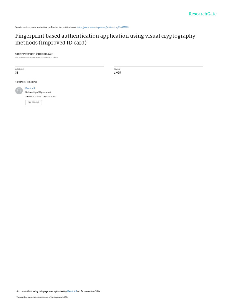 Fingerprint Authentication with Visual Cryptography | PDF | Biometrics ...
