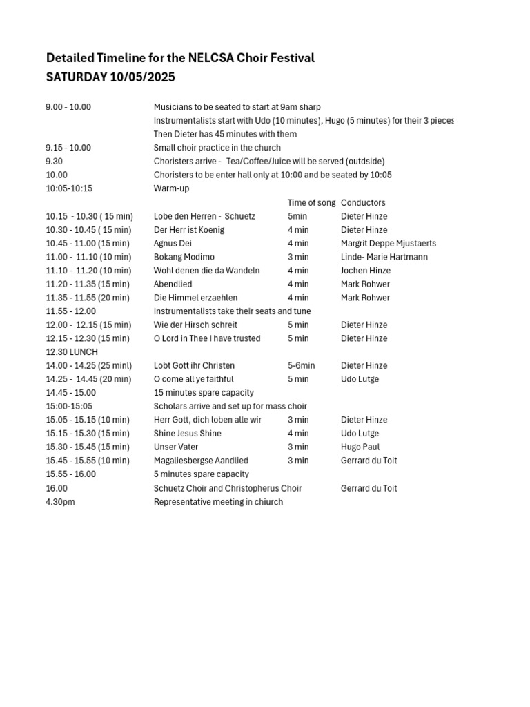 NELCSA Choir Festival Schedule 2025 | PDF | Religious Songs | Religious ...