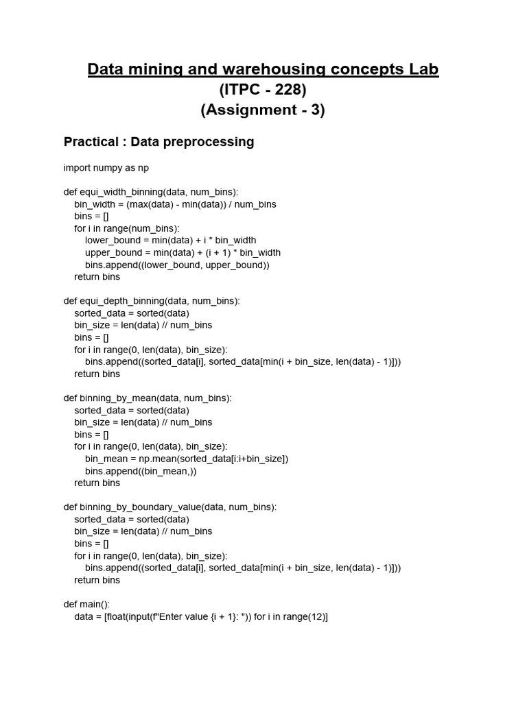 Data Mining and Warehousing Concepts Lab 3 | PDF