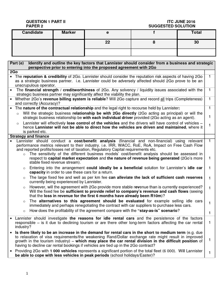 ITC June 2016 Paper 2 Question 1 Part II Solution | PDF | Revenue ...