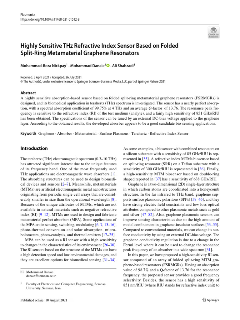 Highly Sensitive THZ Refractive Index Sensor Based On Folded | PDF ...