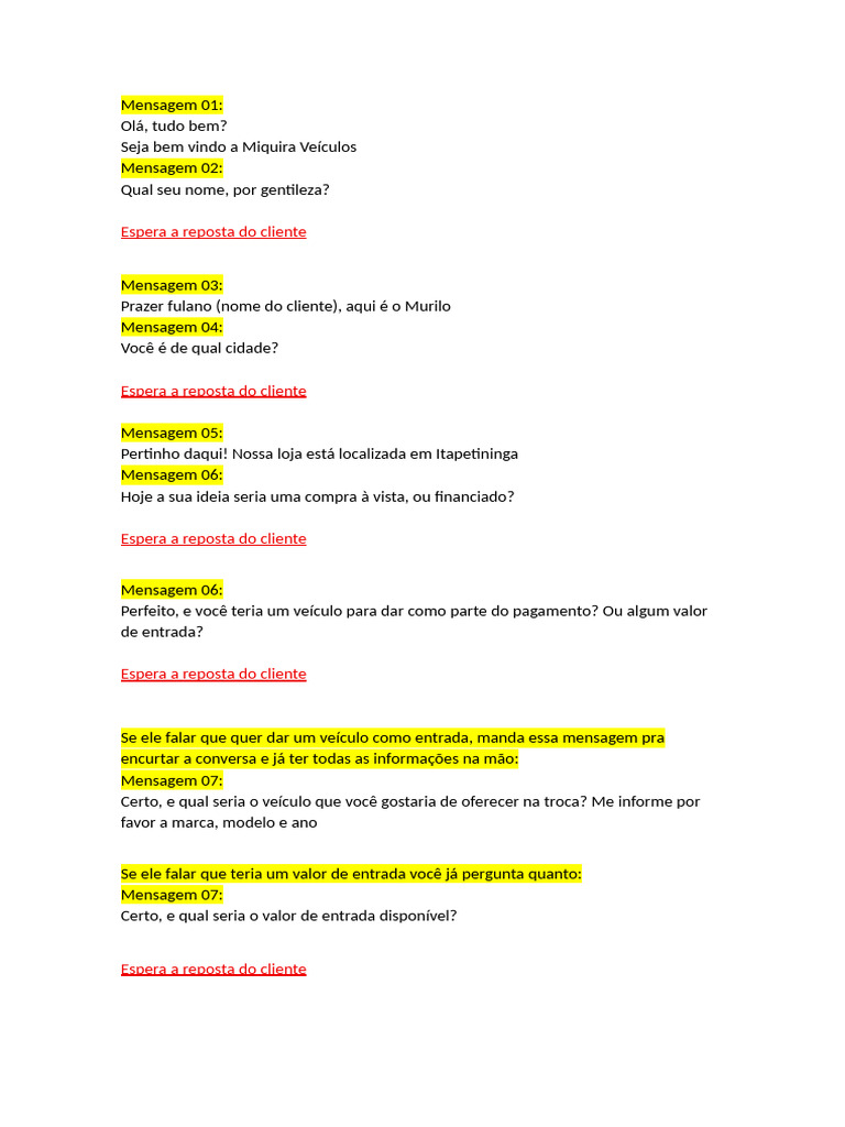 Script de Atendimento VALIDADO - Loja de Veículos | PDF