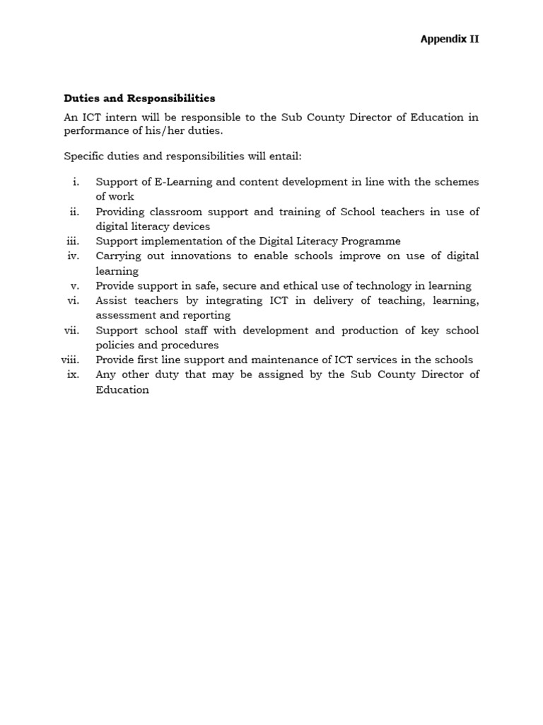 Appendix II - Schedule of Duties (JD) - ICT Interns | PDF