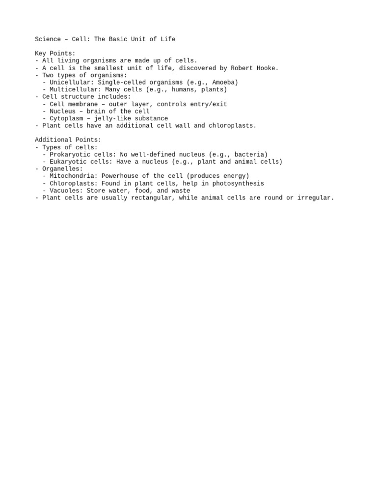 Note 1 Cell Basic Unit of Life | PDF