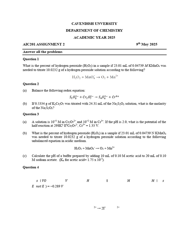 2025 AIC201 Assignment 2 qp | PDF | Chemical Reactions | Coordination Complex
