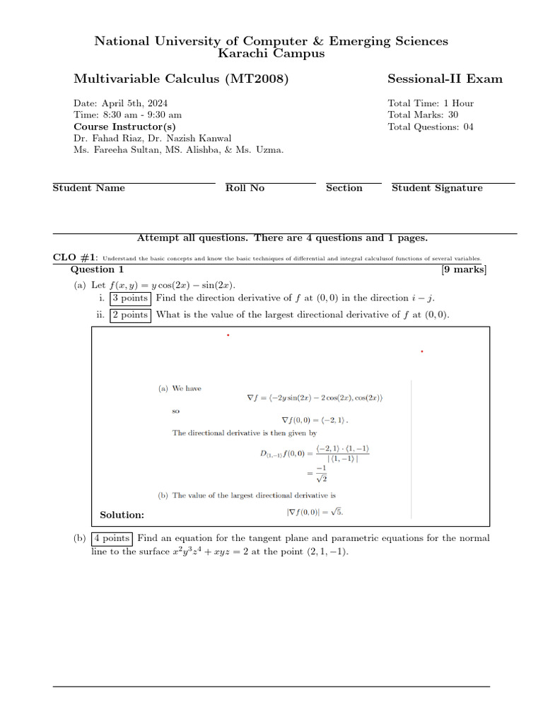 MVC Mid02 Spring'24 Solution | PDF | Integral | Derivative